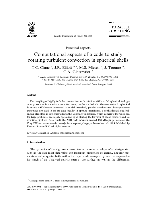 (PDF) Computational aspects of a code to study rotating turbulent convection in spherical shells ...