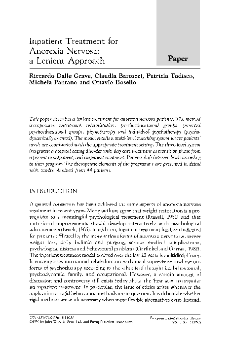 (PDF) Inpatient treatment for anorexia nervosa: A lenient approach