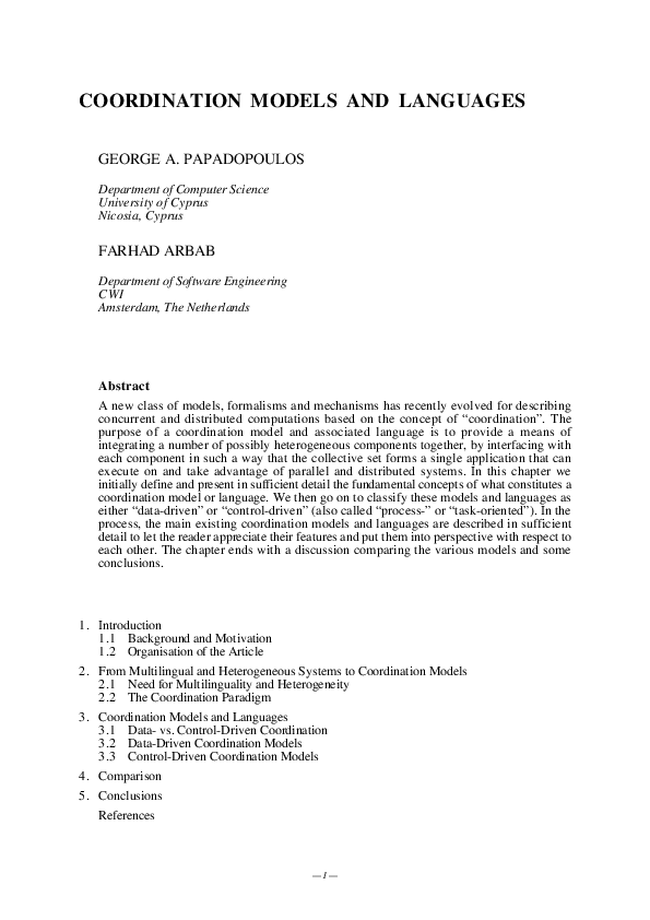 (PDF) Coordination models and languages | Farhad Arbab - Academia.edu