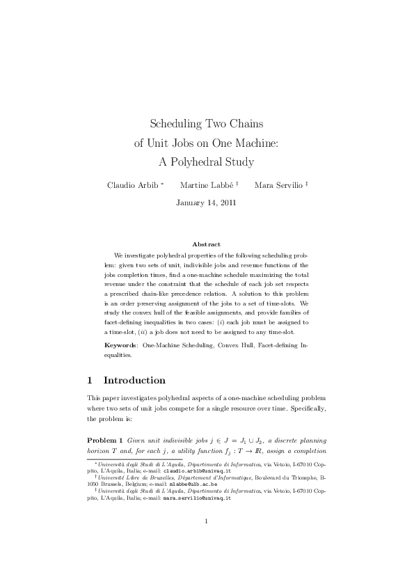 (PDF) Scheduling two chains of unit jobs on one machine: A polyhedral study