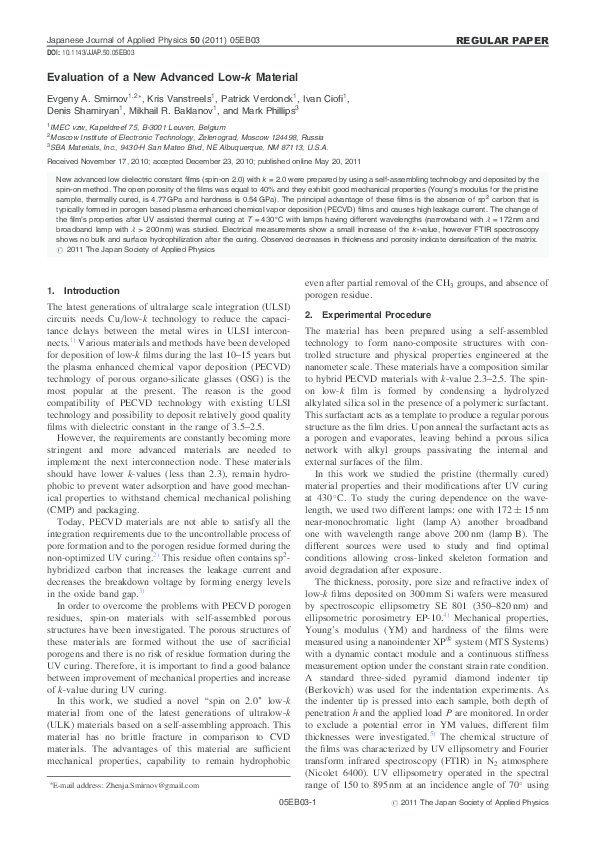 (PDF) Evaluation of a New Advanced Low- k Material
