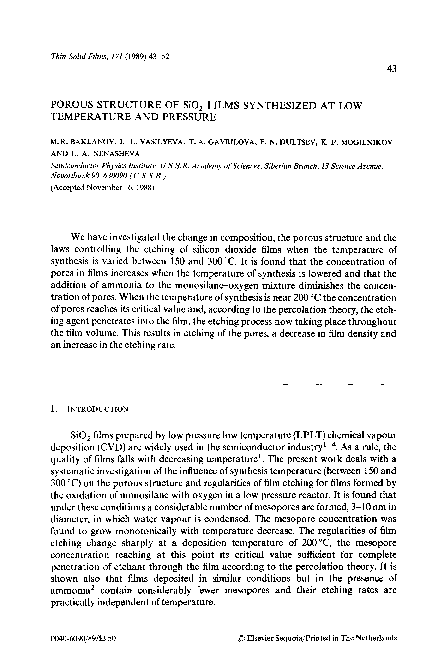 (PDF) Porous structure of SiO2 films synthesized at low temperature and ...