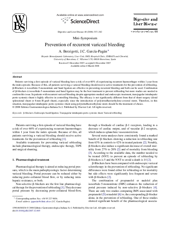 (PDF) Prevention of recurrent variceal bleeding
