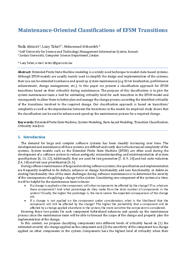 (PDF) Maintenance-Oriented Classifications of EFSM Transitions