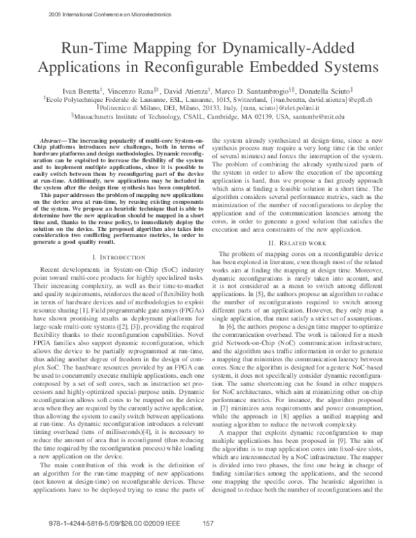 Pdf Run Time Mapping For Dynamically Added Applications In Reconfigurable Embedded Systems
