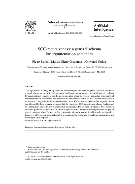 (PDF) SCC-recursiveness: a general schema for argumentation semantics