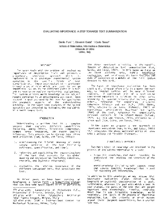 (PDF) Evaluating Importance: A Step Towards Text Summarization