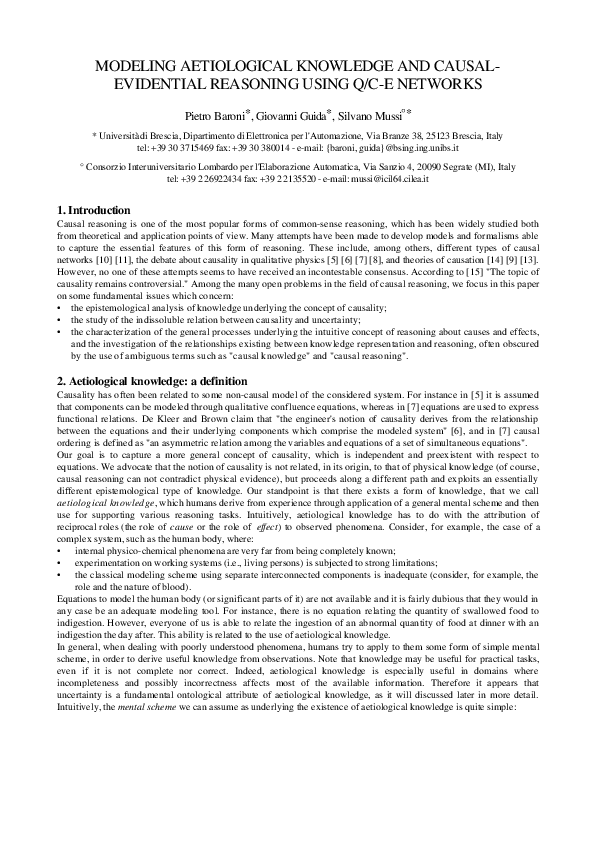 (PDF) Modeling aetiological knowledge and causal-evidential reasoning using Q/CE networks