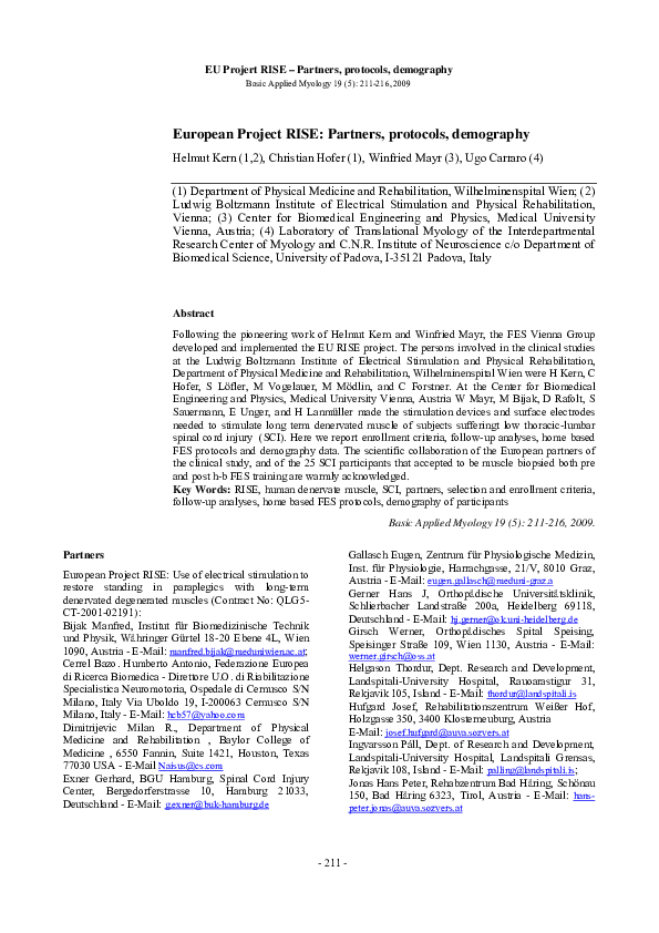 (PDF) European Project RISE: partners, protocols, demography