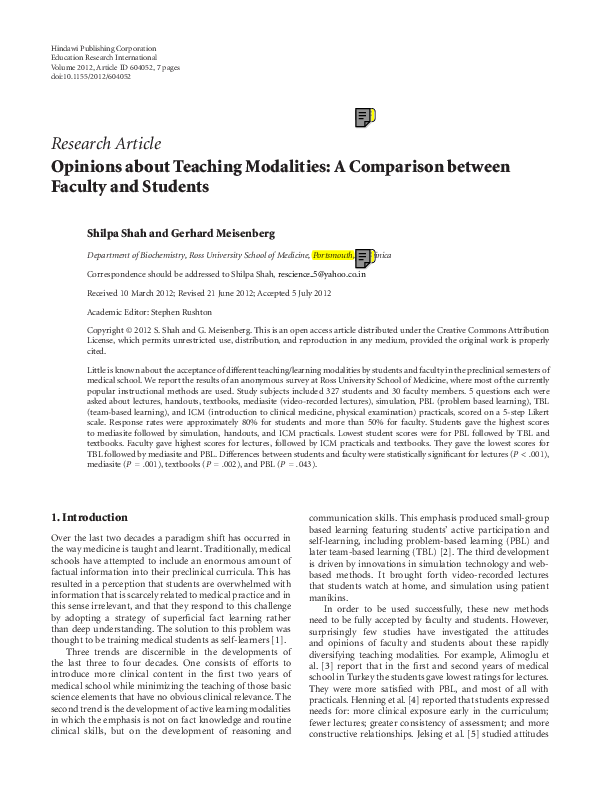 Pdf Opinions About Teaching Modalities A Comparison Between Faculty