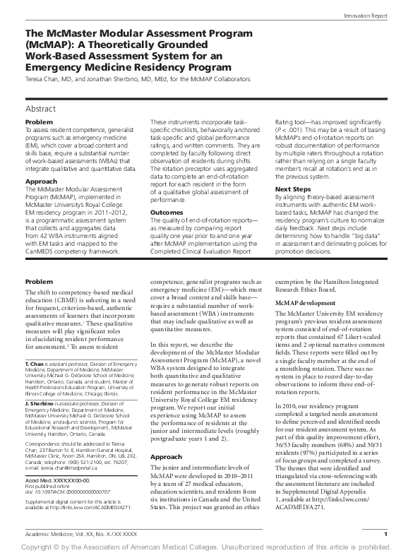 (PDF) The McMaster Modular Assessment Program (McMAP): A Theoretically ...
