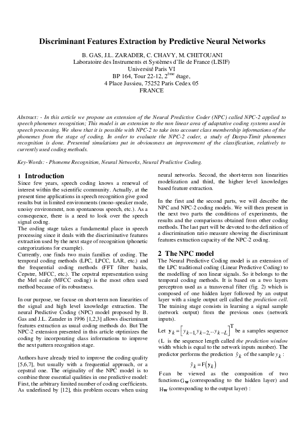 (PDF) Discriminant features extraction by predictive neural networks