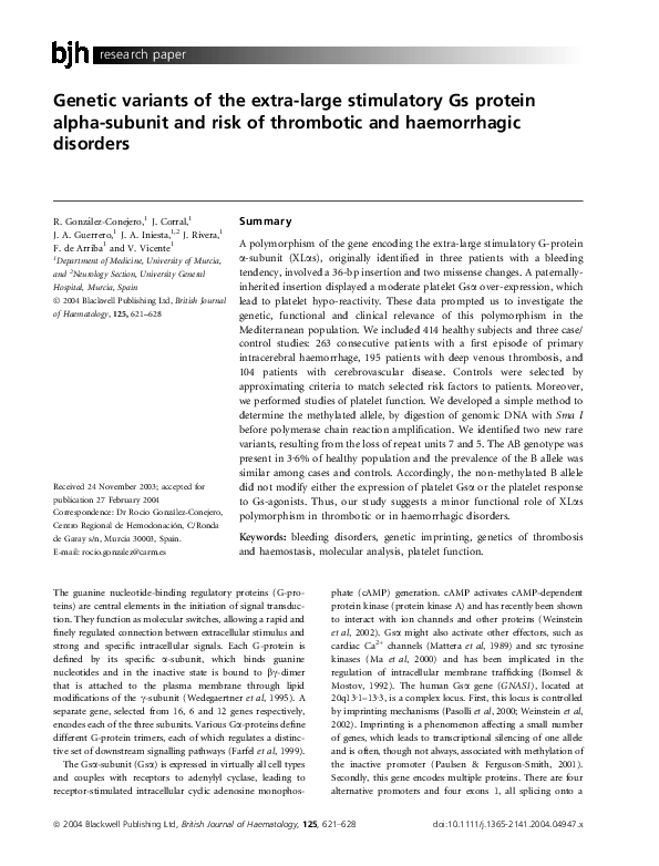 (PDF) Genetic variants of the extra-large stimulatory Gs protein alpha ...