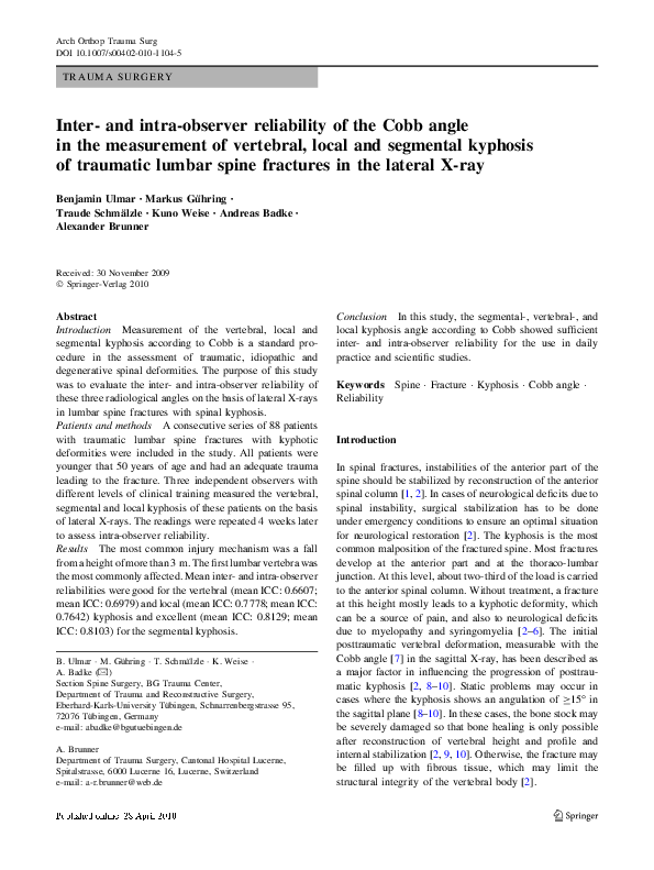 (PDF) Inter- and intra-observer reliability of the Cobb angle in the ...