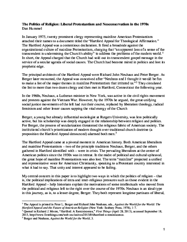 (PDF) The Politics of Religion: Liberal Protestantism and ...