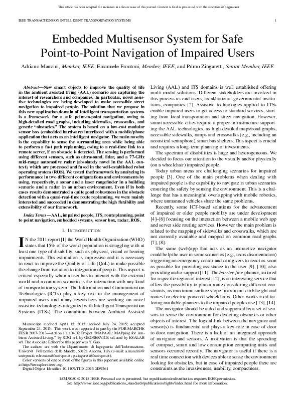(PDF) Embedded Multisensor System for Safe Point-to-Point Navigation of Impaired Users ...