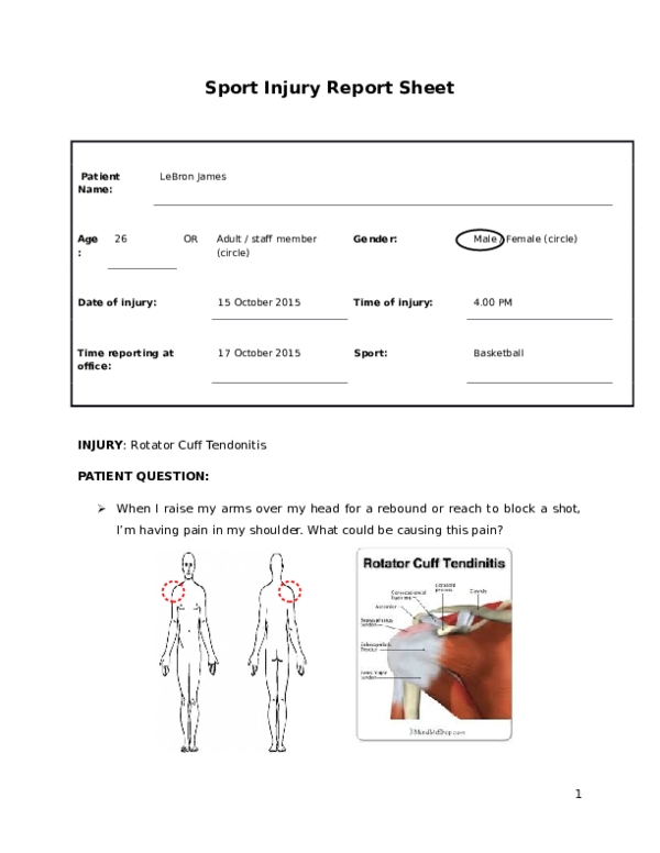 Report sheet rotator cuff | erika sharin - Academia.edu