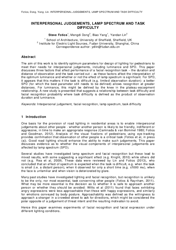 (PDF) Interpersonal judgements, lamp spectrum and task difficulty ...