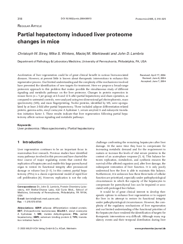 (PDF) Partial hepatectomy induced liver proteome changes in mice ...