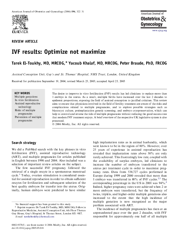 (PDF) IVF results: Optimize not maximize