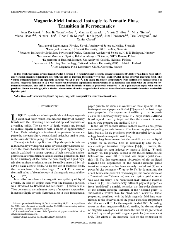 (PDF) Magnetic-Field Induced Isotropic to Nematic Phase Transition in Ferronematics | J. Jadzyn ...