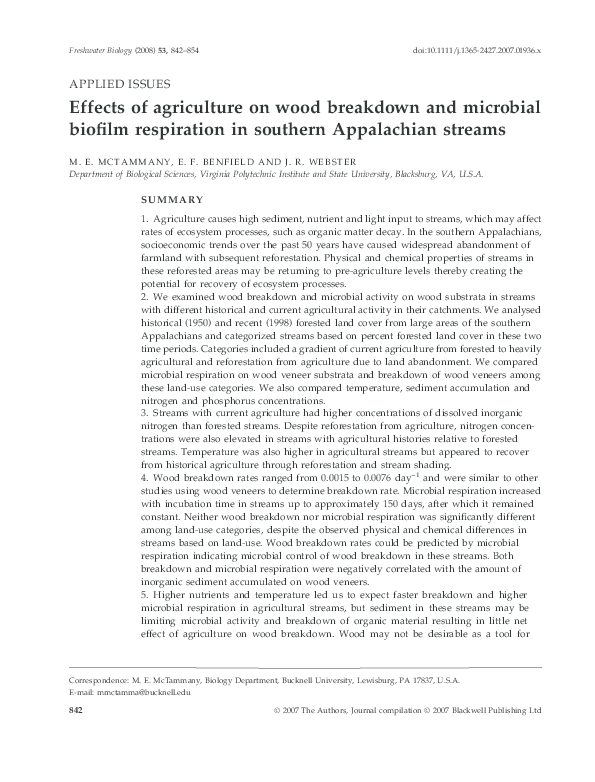 (PDF) Effects of agriculture on wood breakdown and microbial biofilm ...