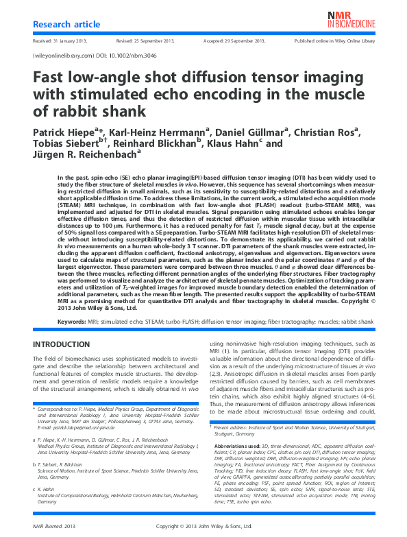 (PDF) Fast low-angle shot diffusion tensor imaging with stimulated echo ...