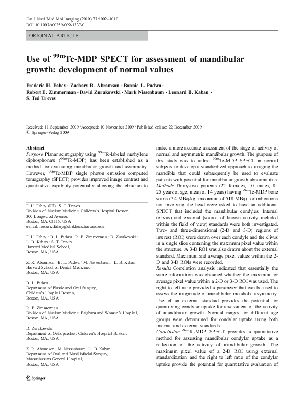 (PDF) Use of 99mTc-MDP SPECT for assessment of mandibular growth ...