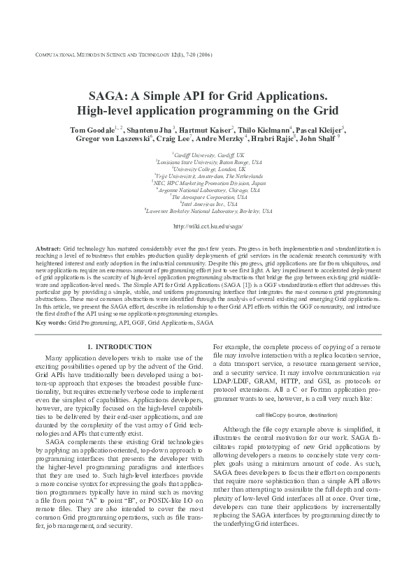 (PDF) SAGA: A Simple API for Grid Applications. High-level application ...