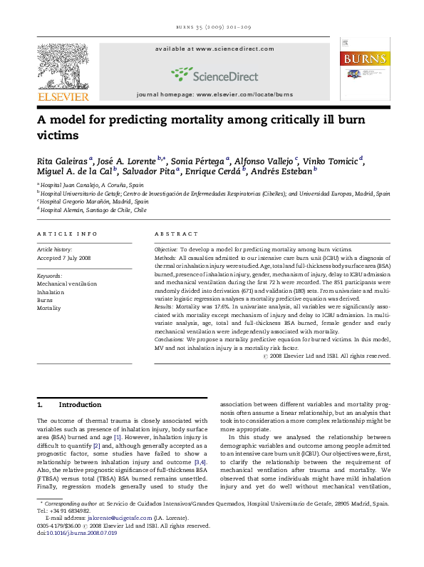 (PDF) A model for predicting mortality among critically ill burn victims