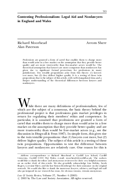 (PDF) Contesting Professionalism: Legal Aid and Nonlawyers in England ...