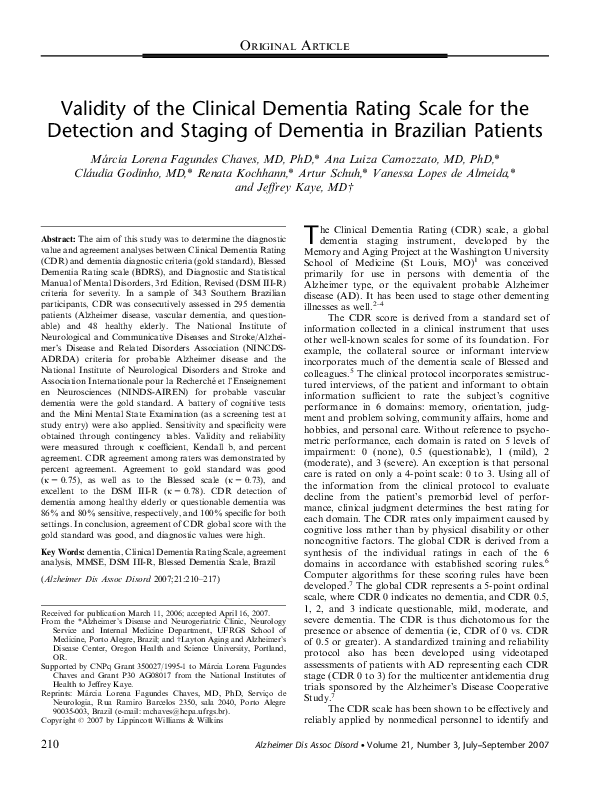 (PDF) Validity of the Clinical Dementia Rating Scale for the Detection ...