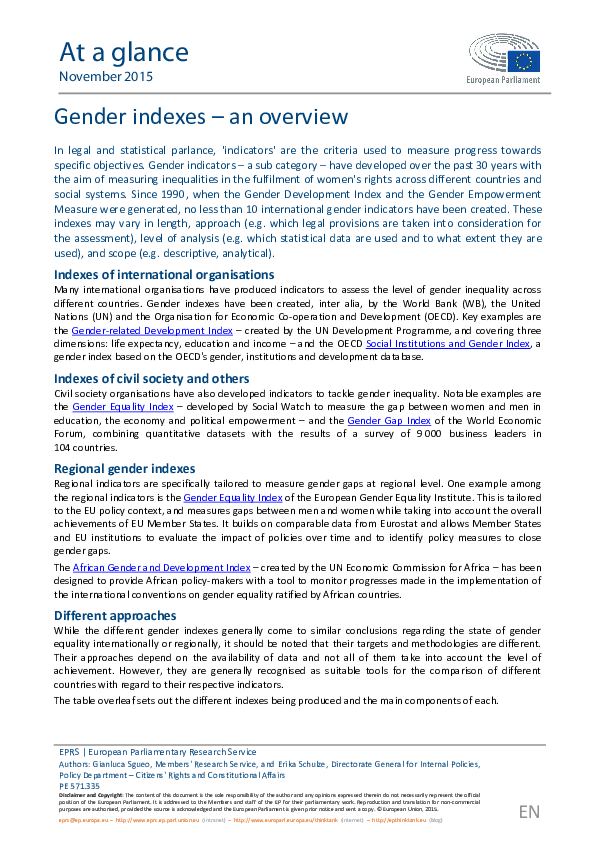 (PDF) Gender Indexes - an Overview