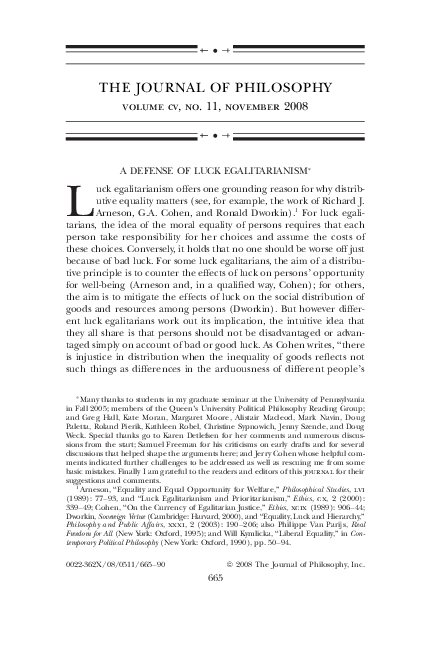 (PDF) A Defense of Luck Egalitarianism