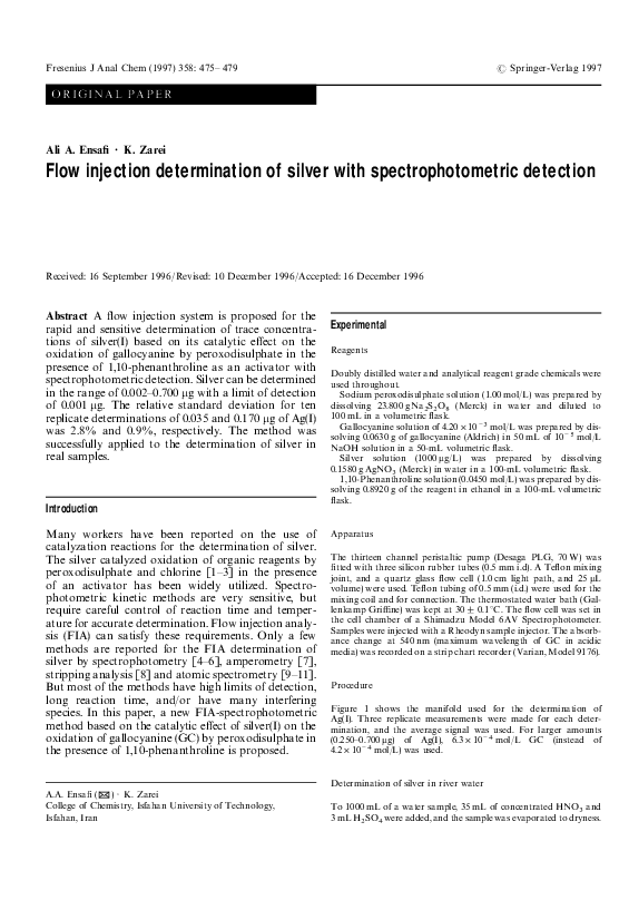 Pdf Flow Injection Determination Of Silver With Spectrophotometric Detection