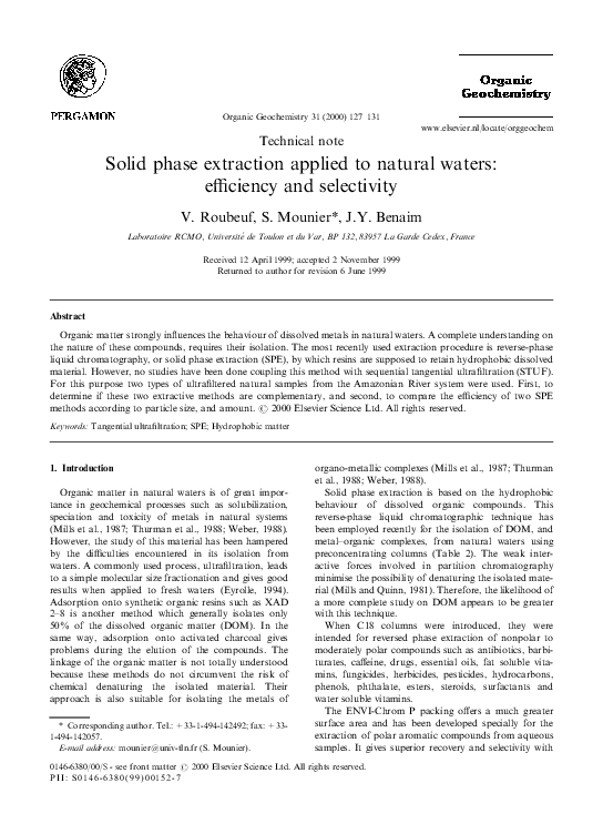 (PDF) Technical note Solid phase extraction applied to natural waters ...