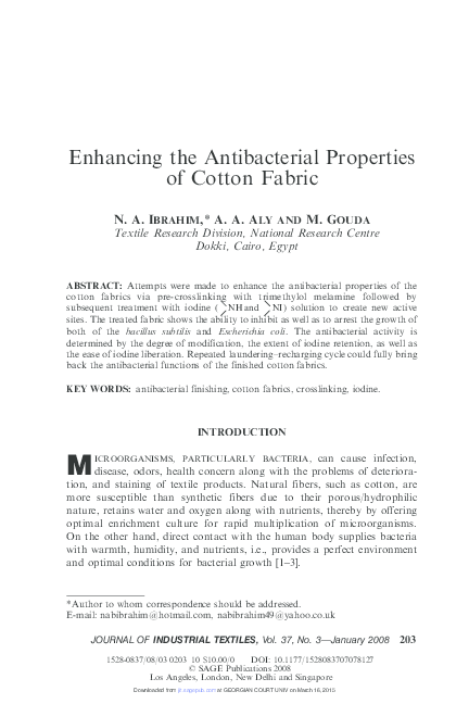 (PDF) Enhancing the Antibacterial Properties of Cotton Fabric