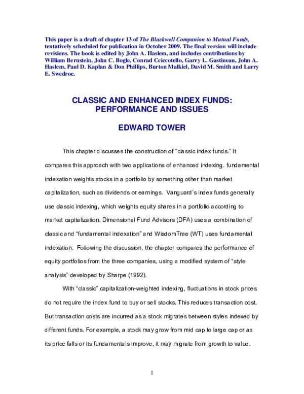 (PDF) Classic and Enhanced Index Funds: Performance and Issues