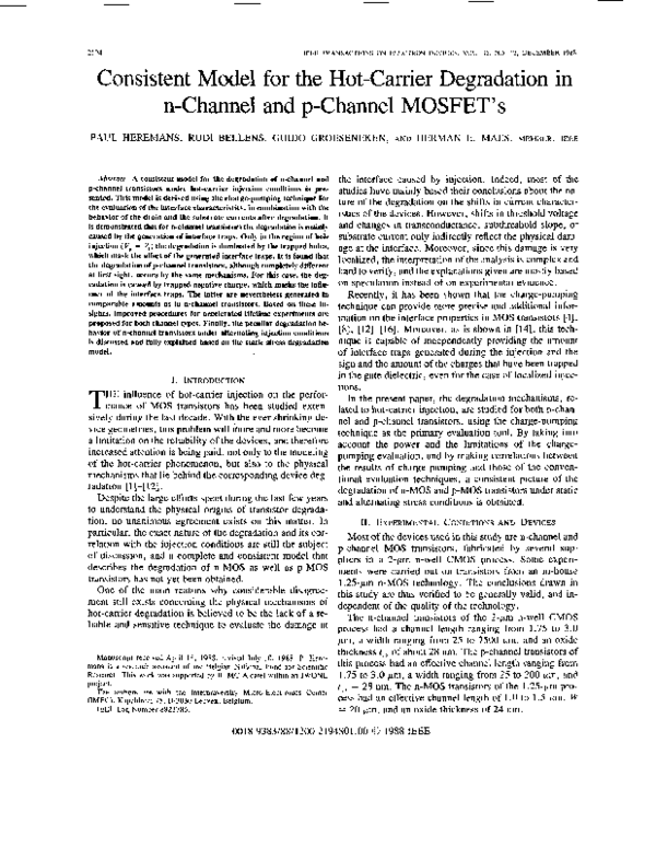 (PDF) Consistent model for the hot-carrier degradation in n-channel and p-channel MOSFETs ...