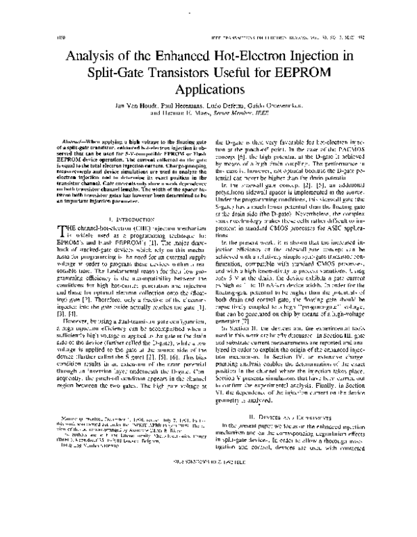 (PDF) Analysis of the enhanced hot-electron injection in split-gate transistors useful for ...