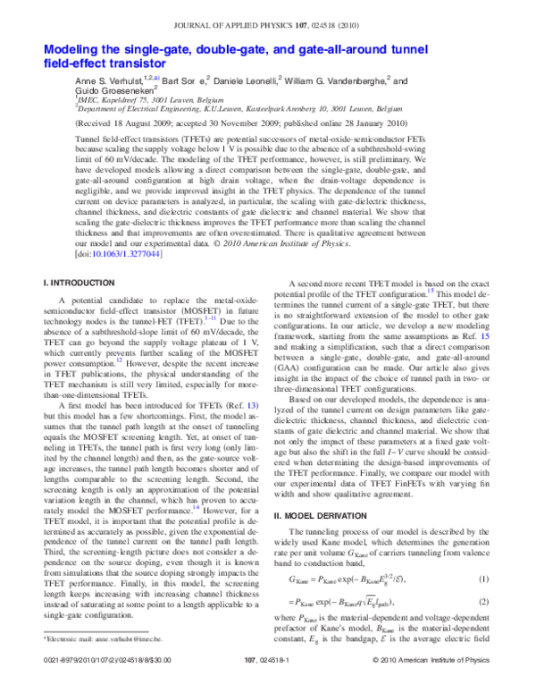 (PDF) Modeling the single-gate, double-gate, and gate-all-around tunnel ...