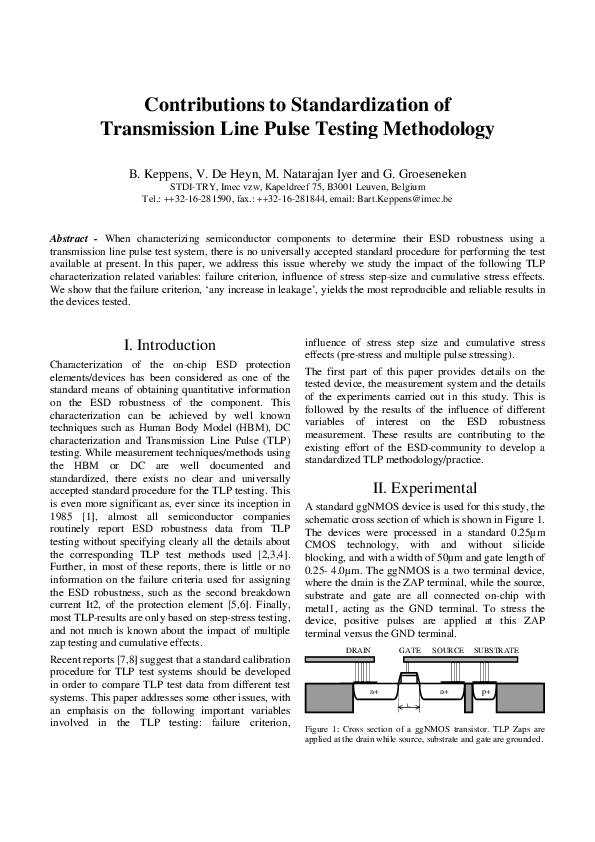 (PDF) Contributions to standardization of Transmission Line Pulse ...