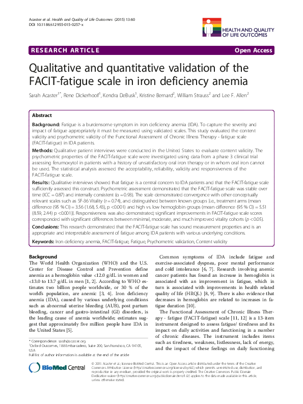 (PDF) Qualitative and quantitative validation of the FACIT-fatigue ...