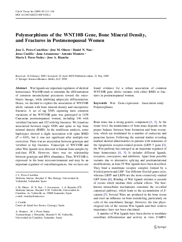 (PDF) Polymorphisms of the WNT10B Gene, Bone Mineral Density, and ...