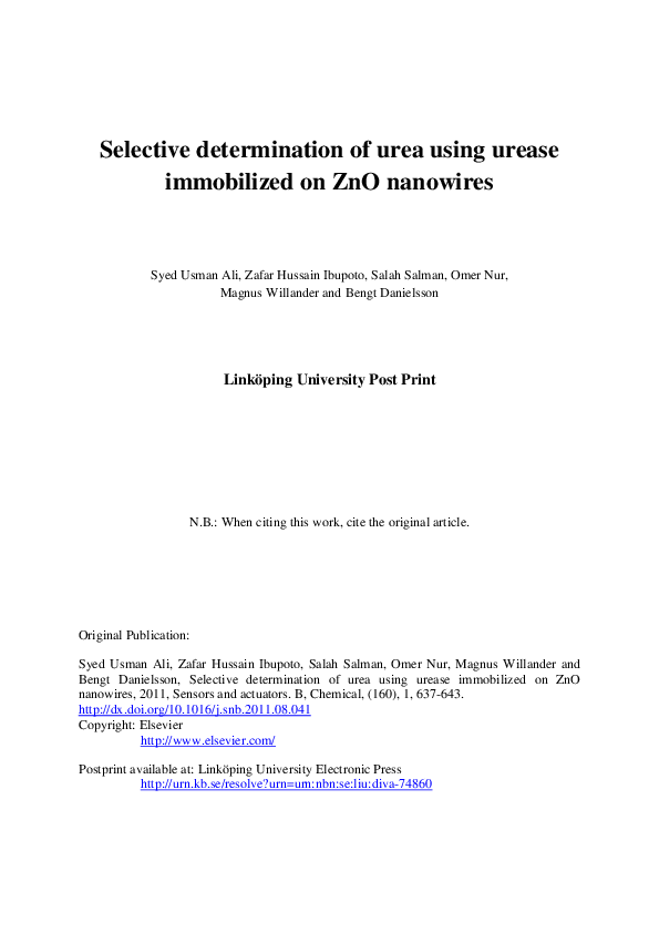 (PDF) Selective determination of urea using urease immobilized on ZnO ...