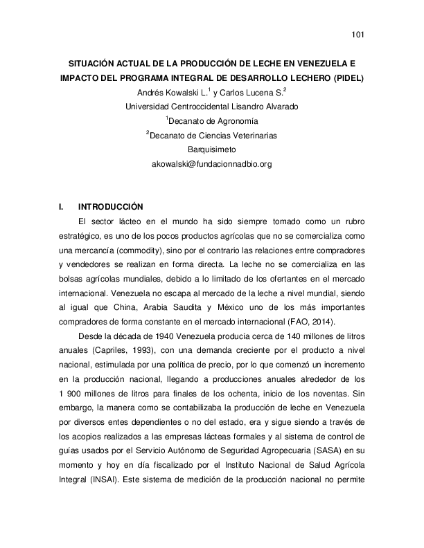 (PDF) SITUACIÓN ACTUAL DE LA PRODUCCIÓN DE LECHE EN VENEZUELA E IMPACTO DEL PROGRAMA INTEGRAL DE ...