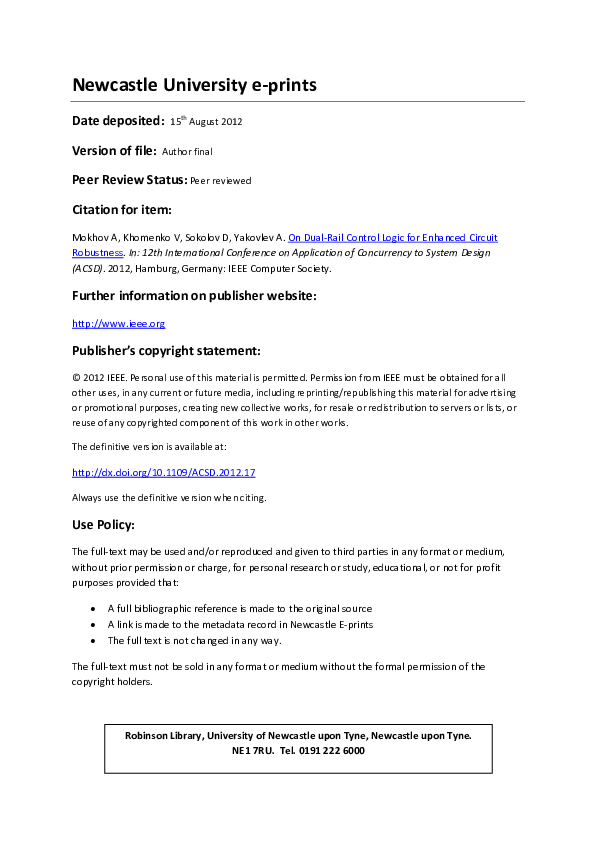 (PDF) On Dual-Rail Control Logic for Enhanced Circuit Robustness