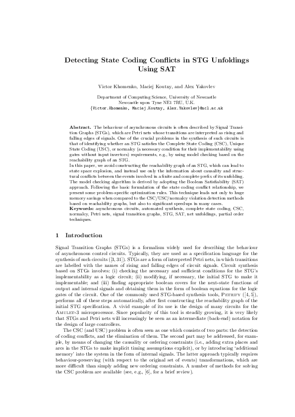 Pdf Detecting State Coding Conflicts In Stg Unfoldings Using Sat