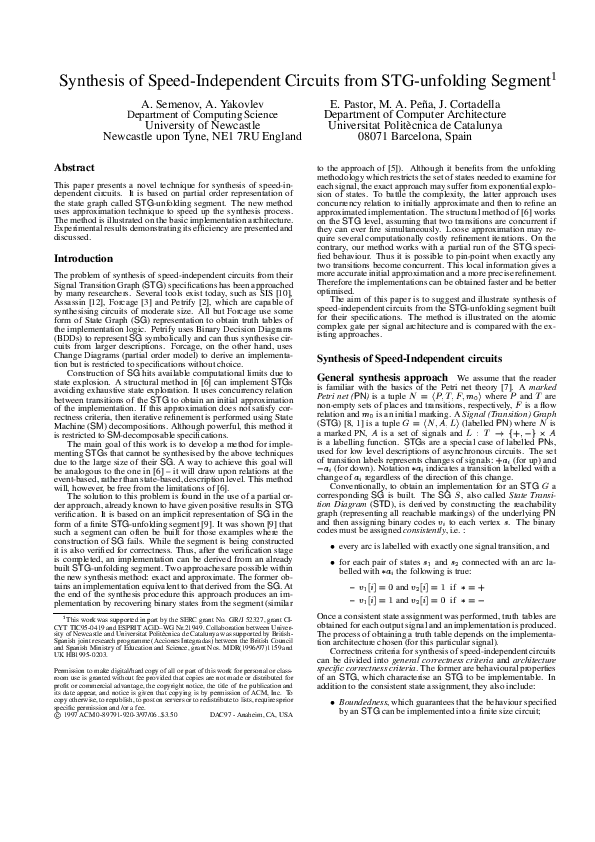 (PDF) Synthesis Of Speed-independent Circuits From STG-unfolding ...
