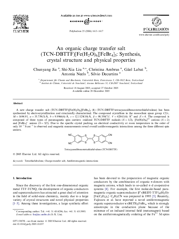 (PDF) An organic charge transfer salt (TCN-DBTTF)[Fe(H2O)6][FeBr4]3 ...